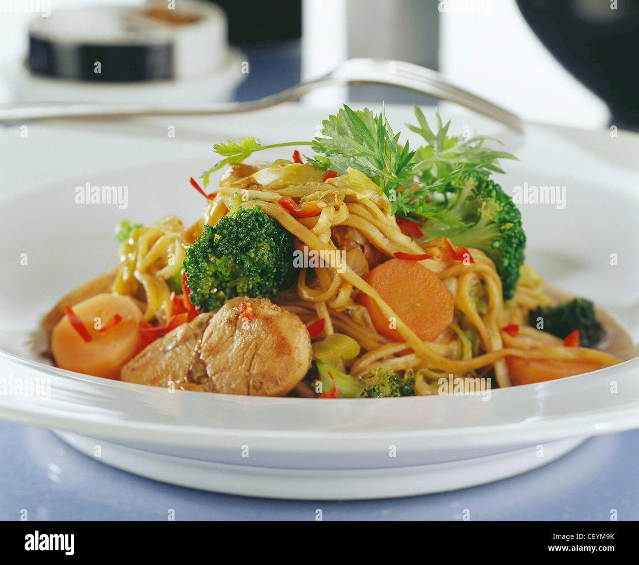 Everybody loves pasta; Pasta stir fry chicken made broccoli and red ...