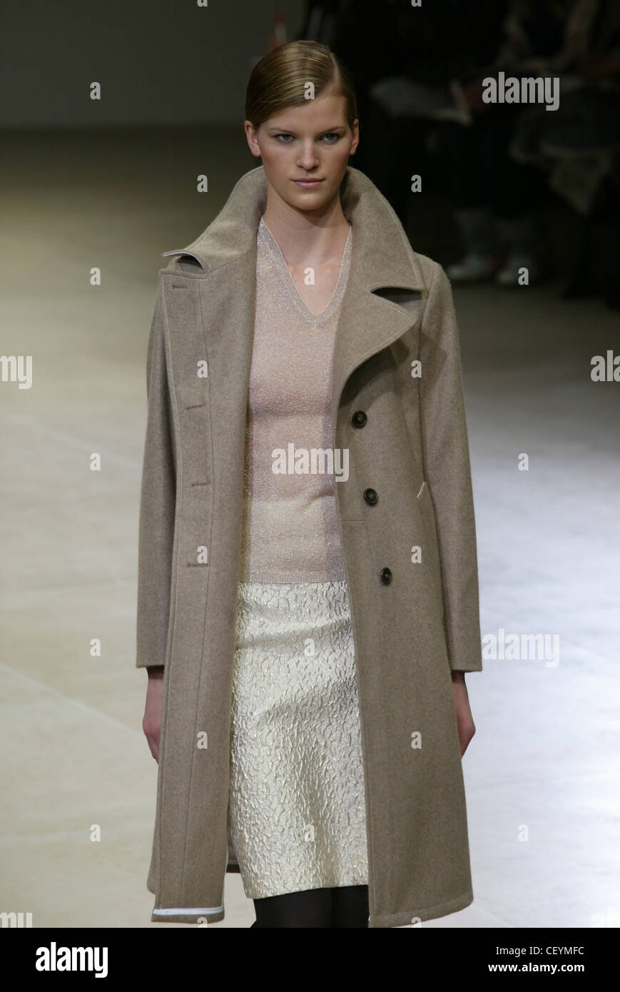 Jil Sander Milan Autumn Winter Model brunette hair off face wearing ...