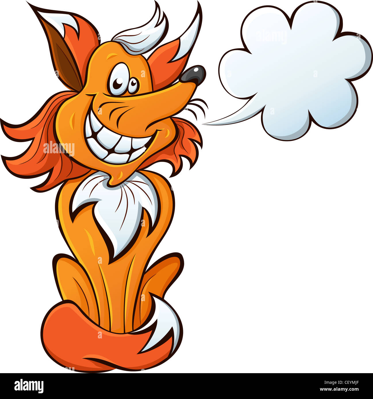 cartoon funny happy red fox smiles broadly and says something, isolated ...