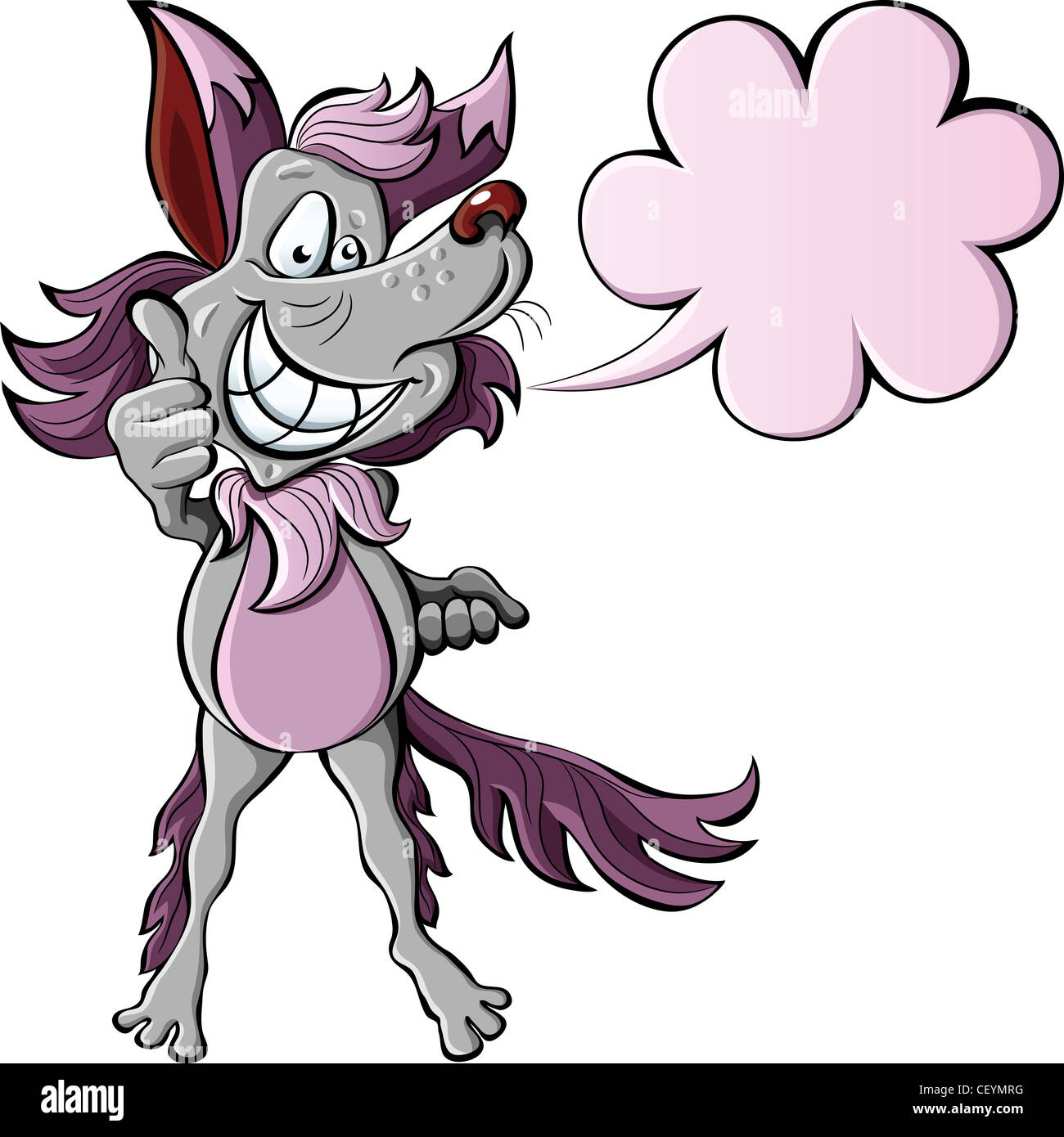 cartoon funny happy wolf smiles broadly, showing thumbs up sign and ...