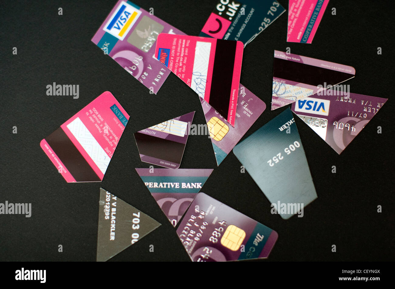 Cut-up bank cards, London Stock Photo - Alamy