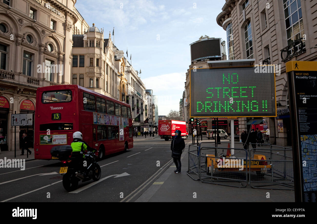 Controlled Drinking Zone sign at Piccadilly Circus, London Stock Photo ...