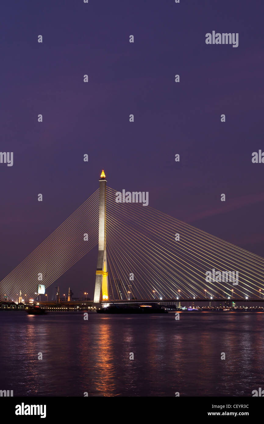 The Rama VIII Bridge in Bangkok at night, Thailand Stock Photo - Alamy