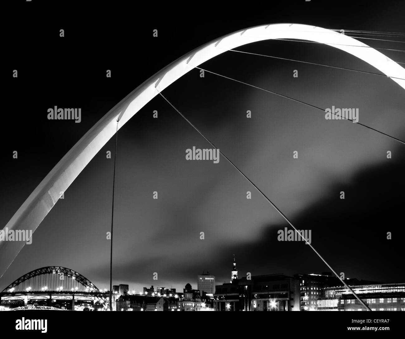 Gateshead Millennium Bridge at night (monochrome Stock Photo - Alamy