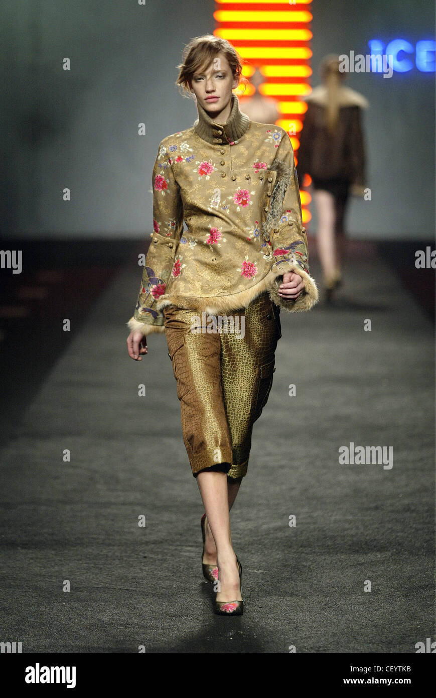 Iceberg Ready to Wear Milan A W Brunette female model wearing gold ...