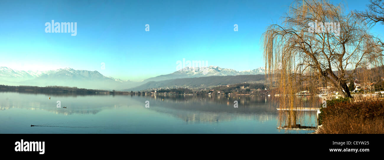 Panoramic view lake of Viverone, Biella Stock Photo - Alamy