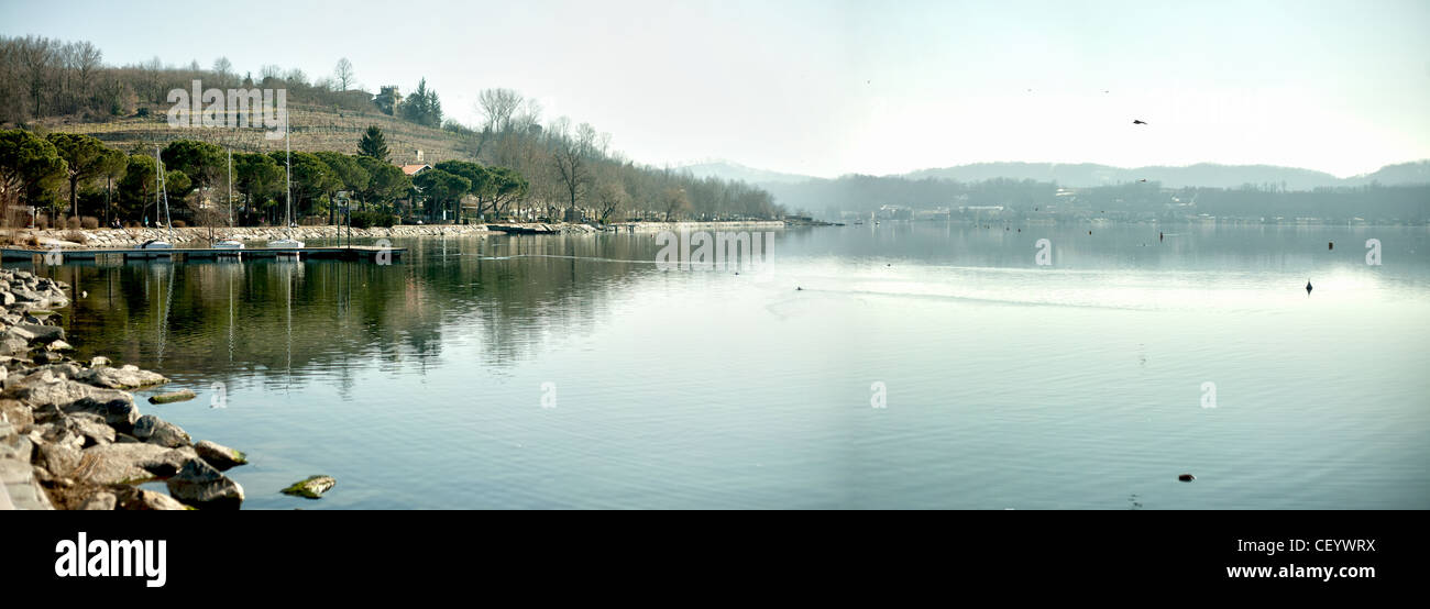 Panoramic view of Viverone lake, Biella Stock Photo - Alamy
