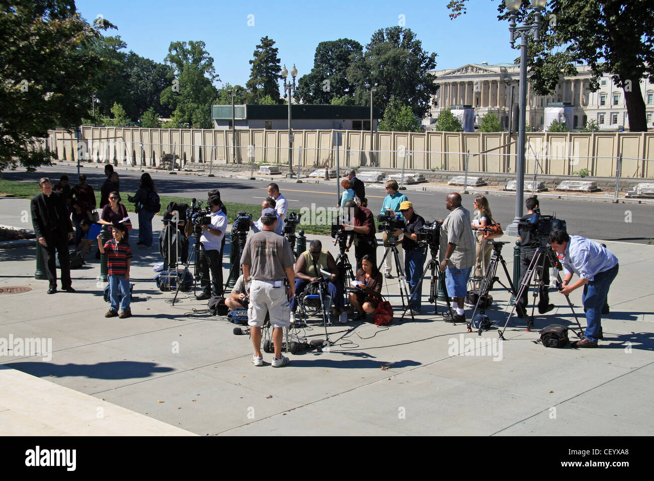 TV camera crews set up outside the United States Supreme Court in ...