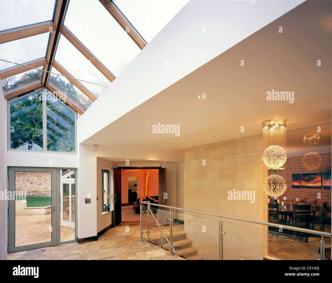 The interiof Decagon house in Oxford, UK, showing glass roof, looking ...