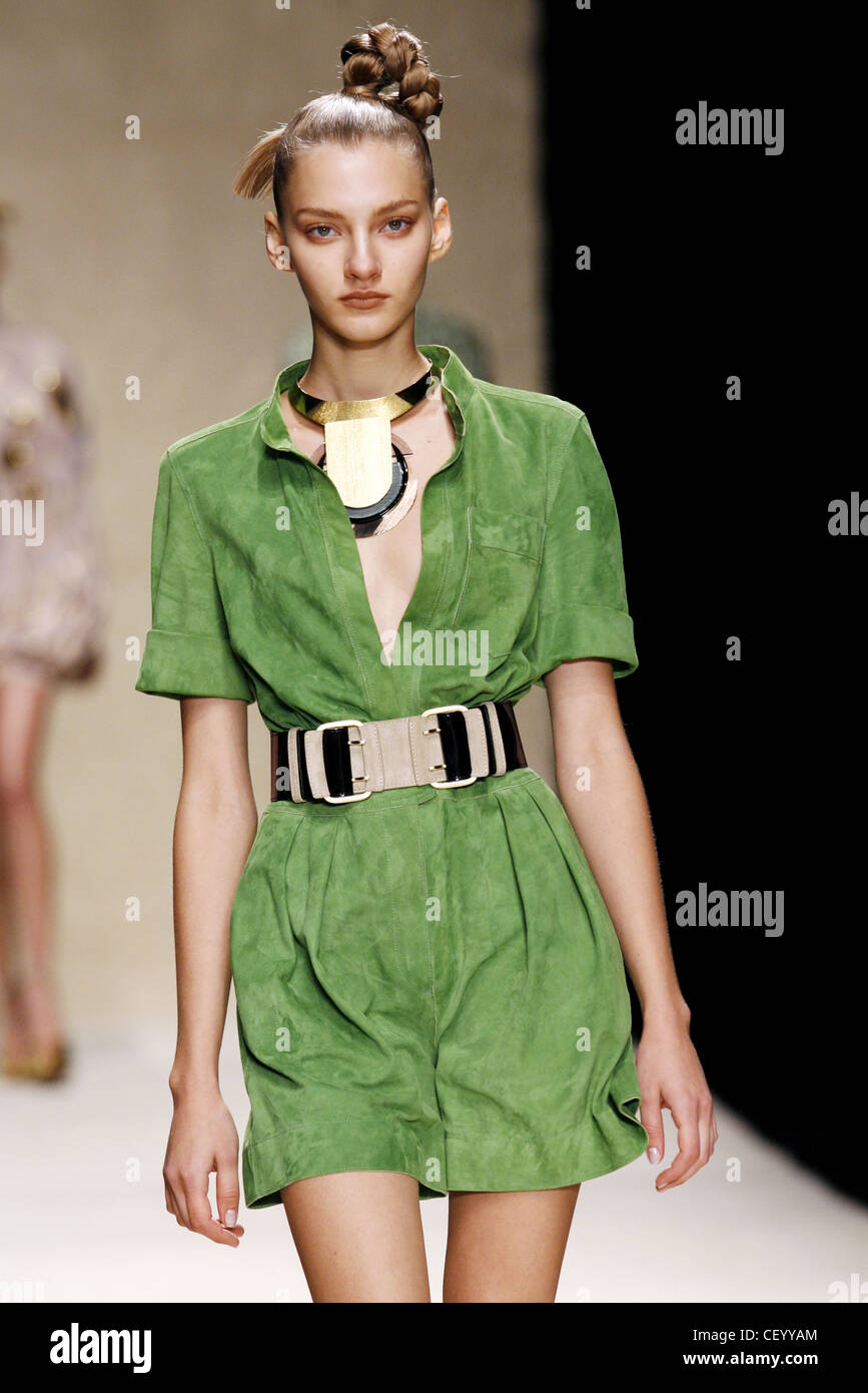 Jaeger London London Ready to Wear Spring Summer A green suede playsuit ...
