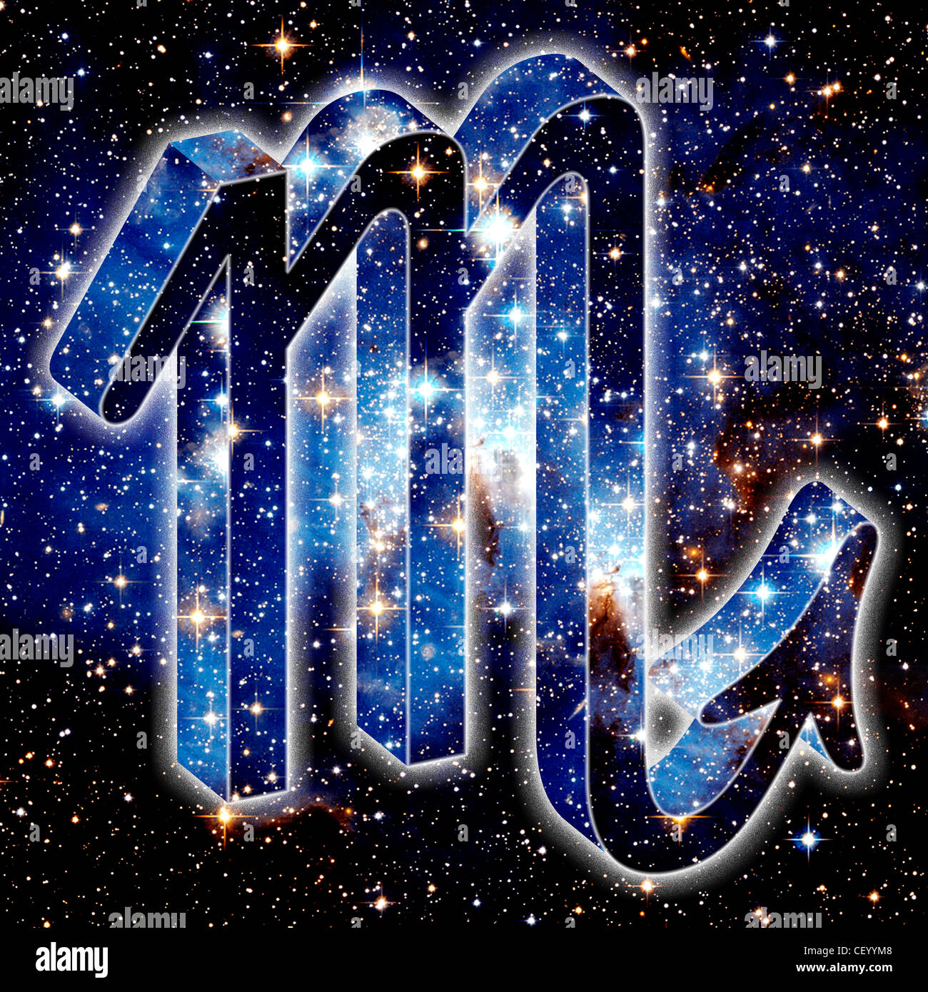 Illustrated star signs Scorpio symbol set against a background of space ...