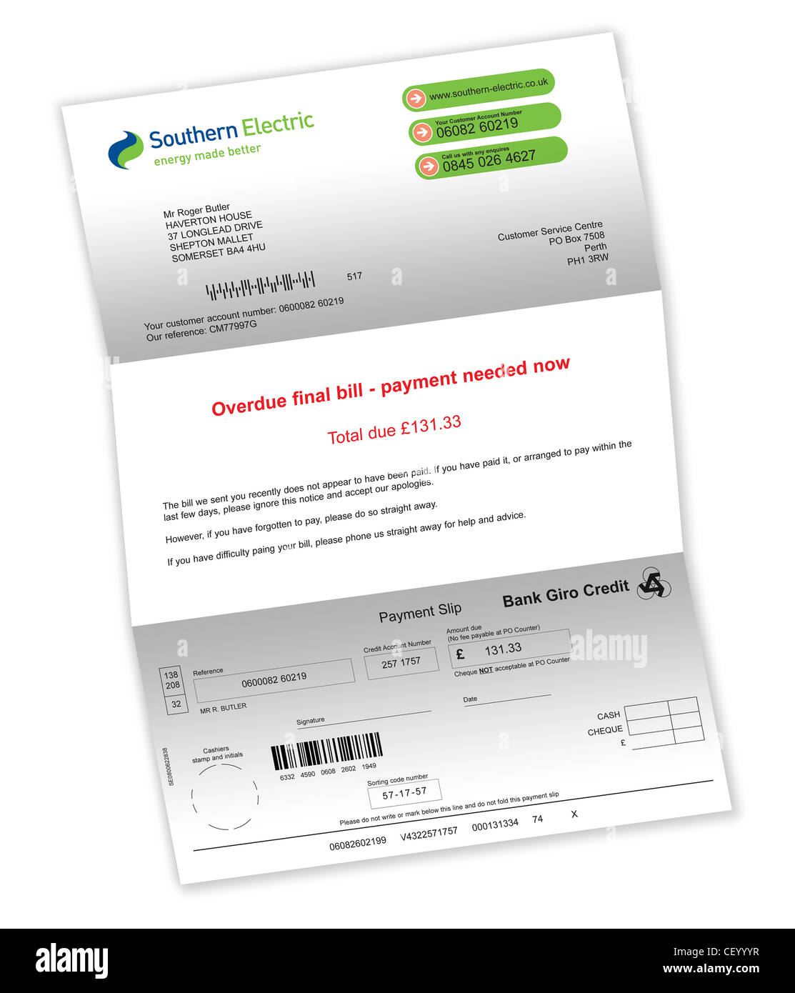 Overdue payment slip Cut Out Stock Images & Pictures - Alamy