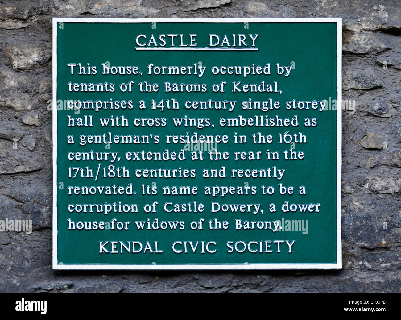 Descriptive plaque. Castle Dairy, Wildman Street, Kendal, Cumbria ...