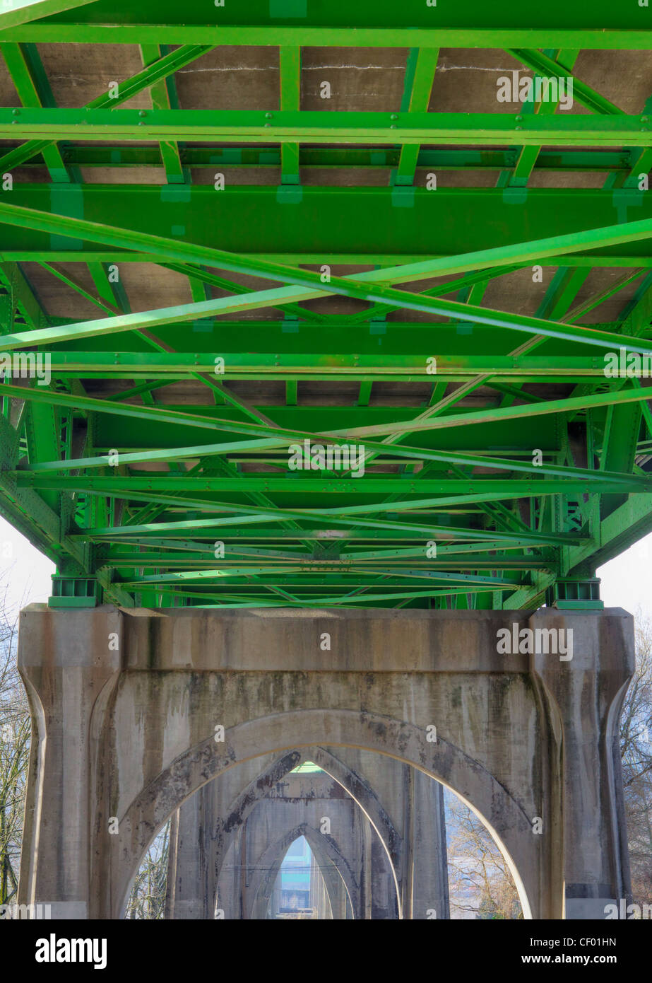 HDR image of the underside steel girder support to St. Johns Bridge in ...