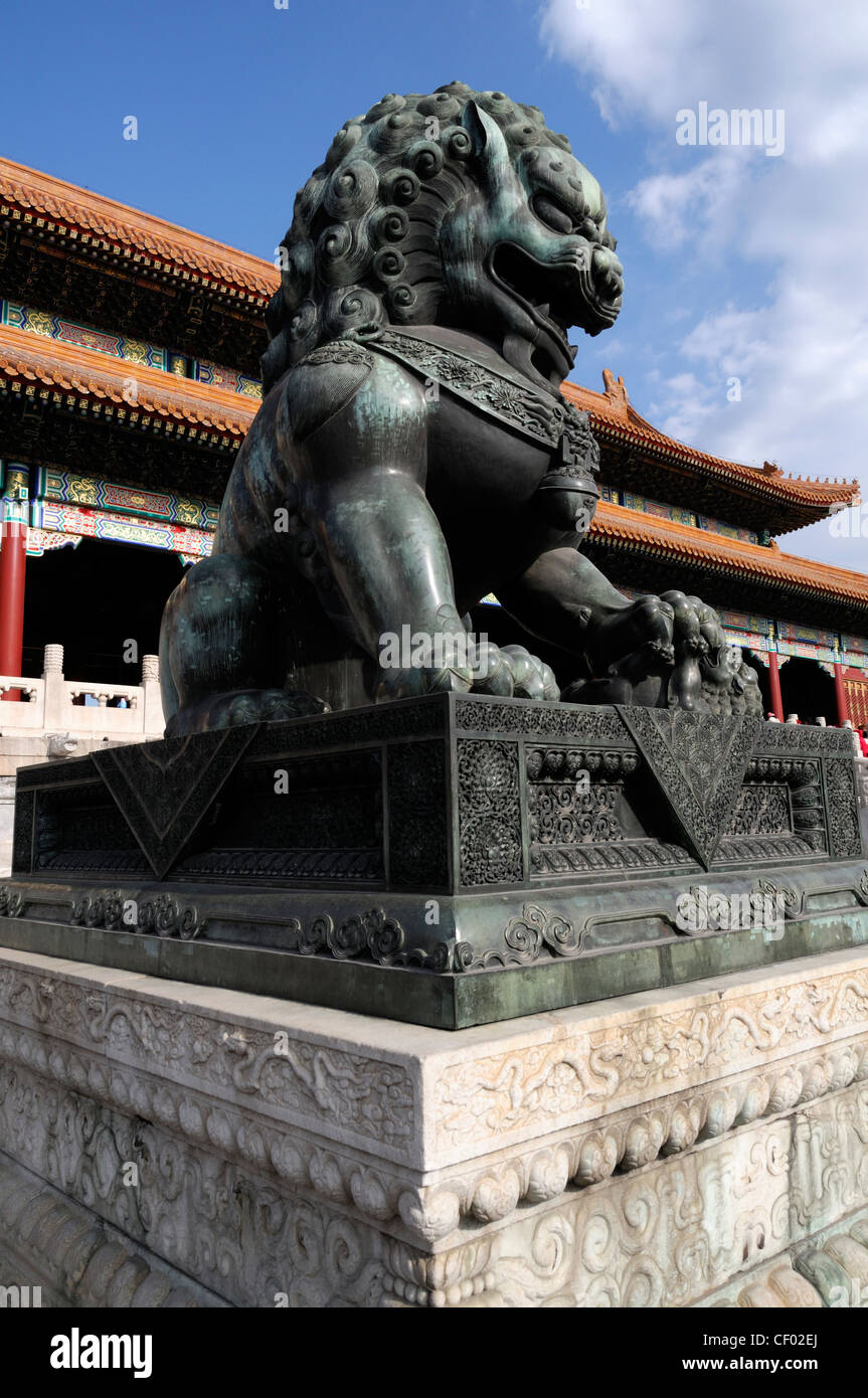 Bronze female Lion Statue in Front of the Hall of Supreme Harmony ...