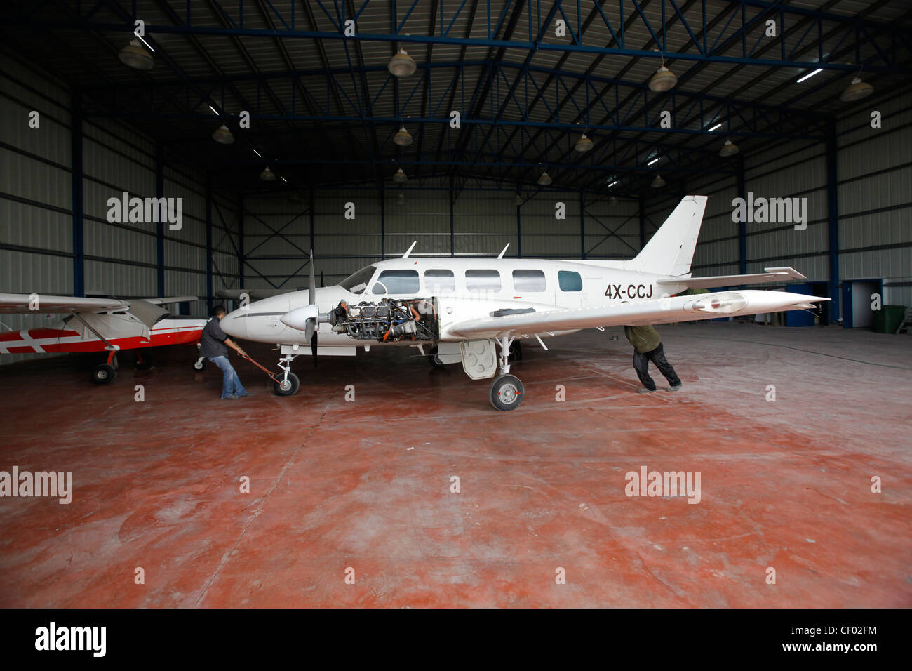 A Piper PA-31 twin-engined aircraft at the hangar of Sde Teiman ...