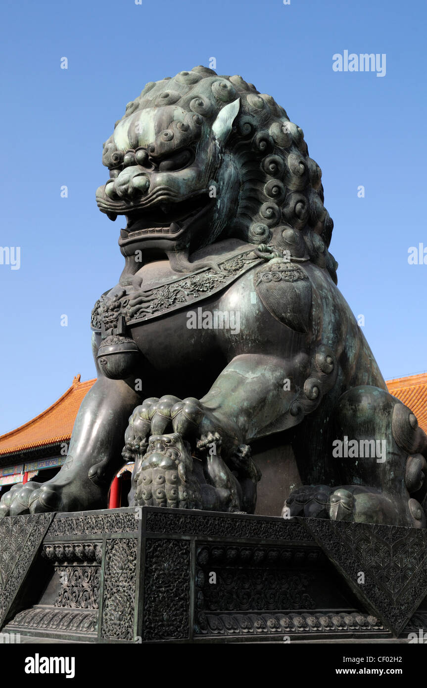 Bronze female Lion Statue in Front of the Hall of Supreme Harmony ...
