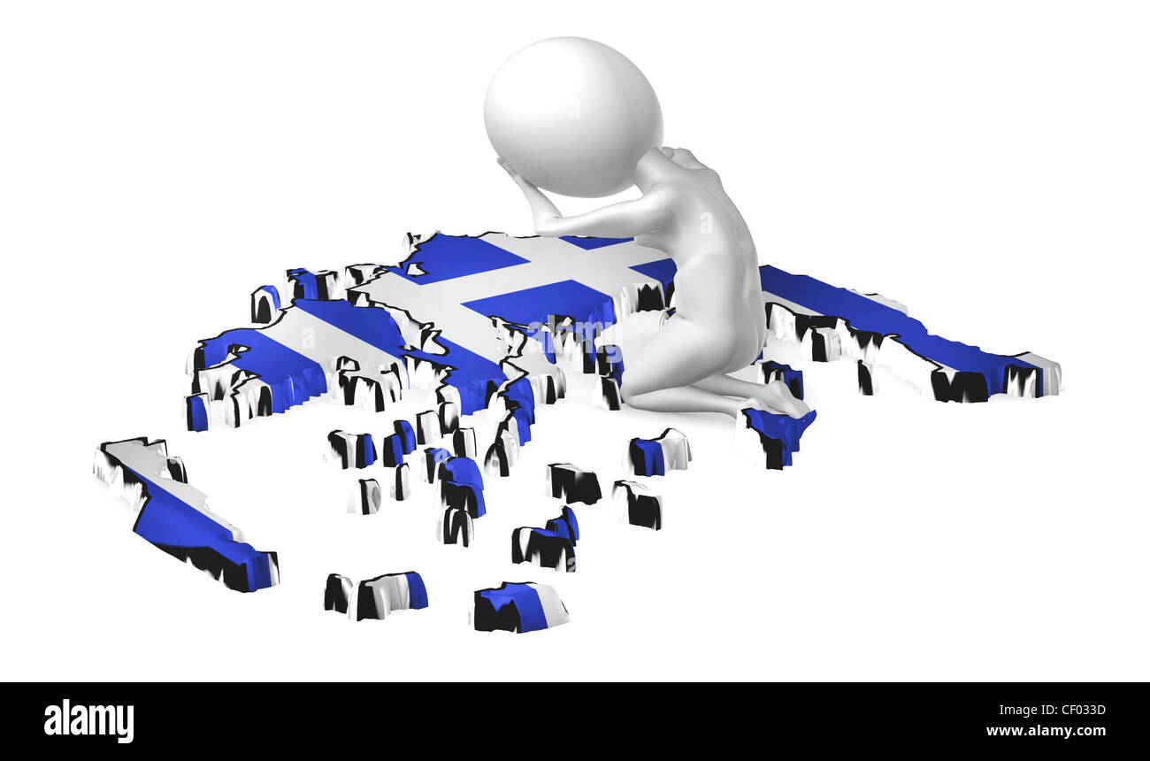 A 3d figure crying over Greece. Finance / economy concept Stock Photo ...