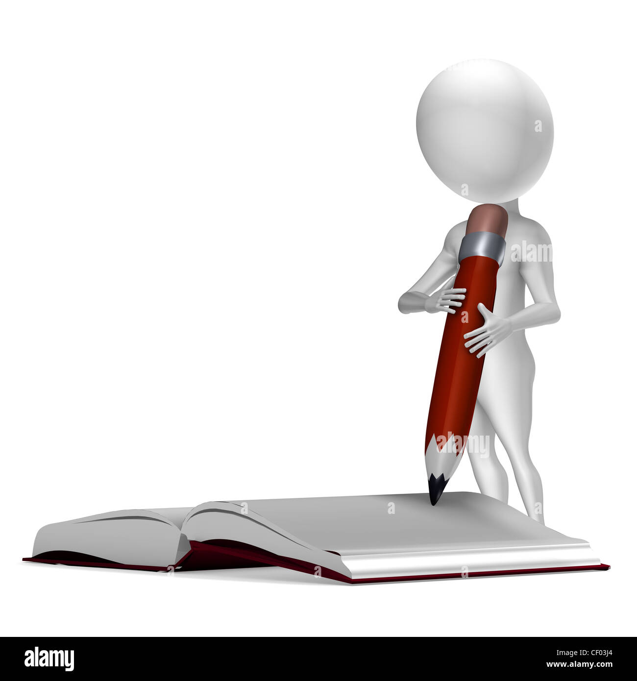 Little 3d guy writing in a notebook. Conceptual Stock Photo - Alamy