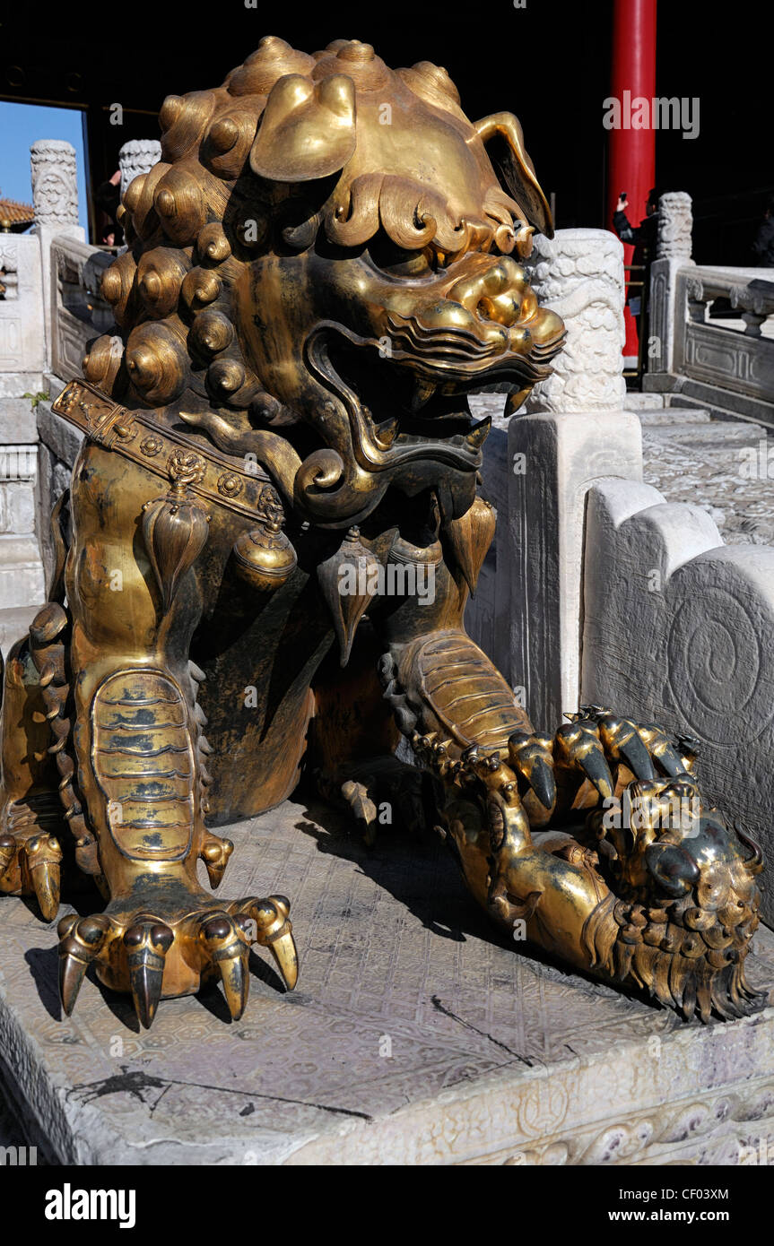 Bronze bronzed gilded female Lion statue Forbidden City China Beijing ...