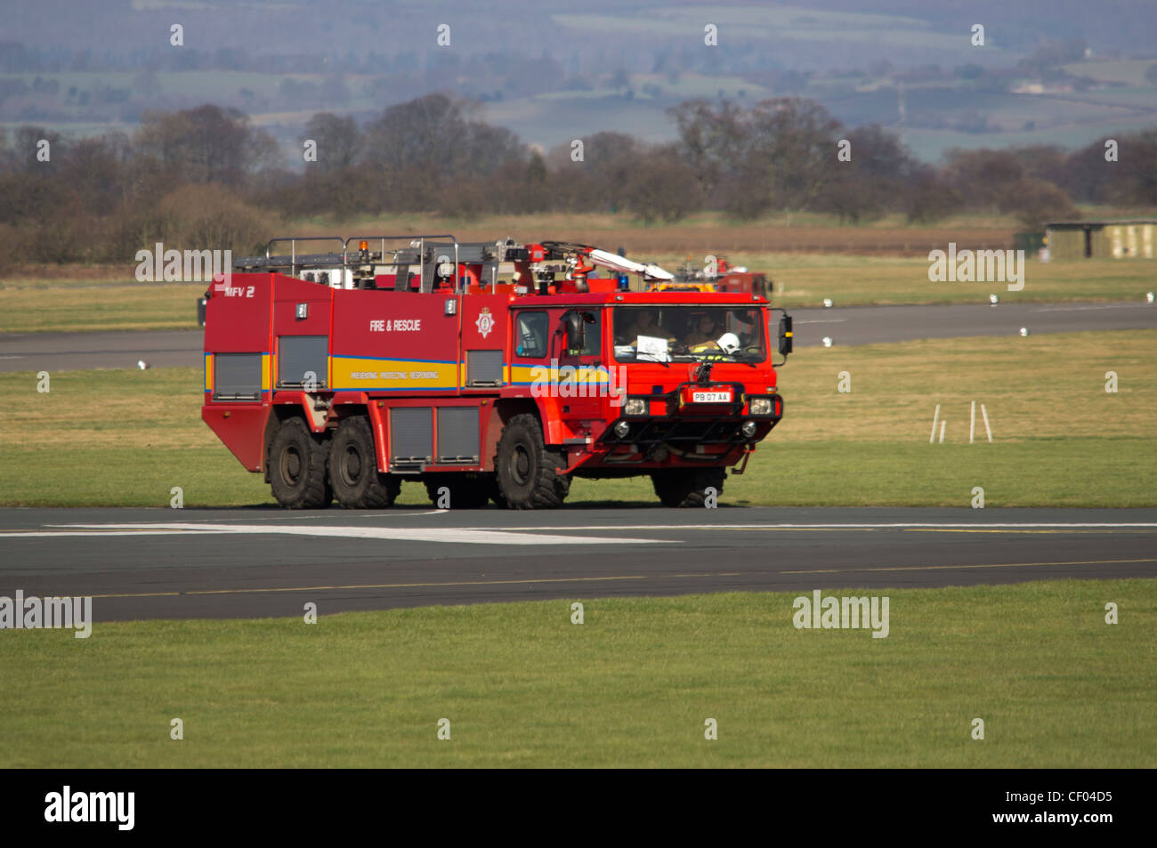 Royal Air Force red airport fire engine Stock Photo - Alamy