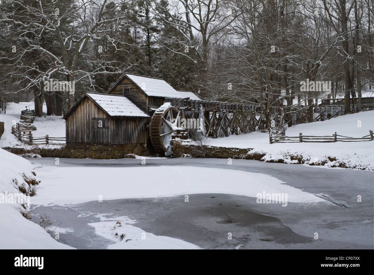 Mabry Mill covered in snow Stock Photo - Alamy