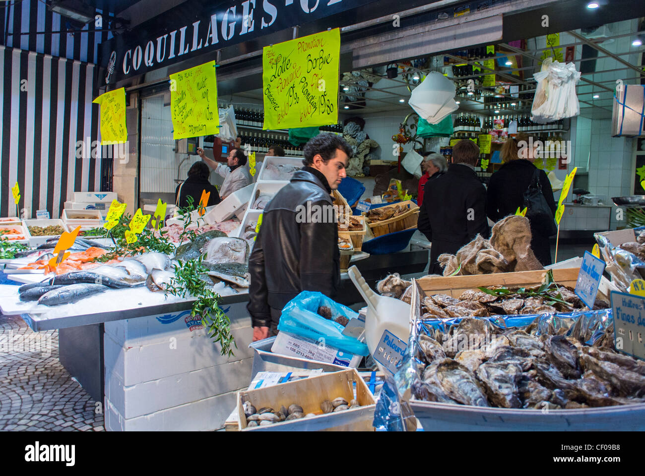 Paris, France, People Shopping in French Fish Monger shop in ...