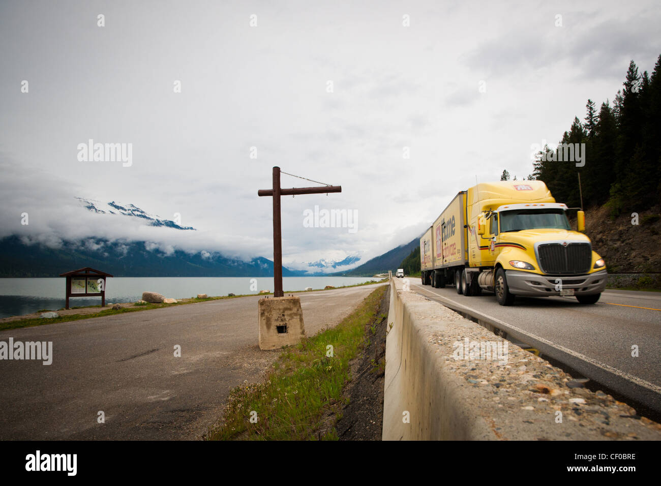 A transport truck on the Yellowhead Highway in British Columbia Stock ...