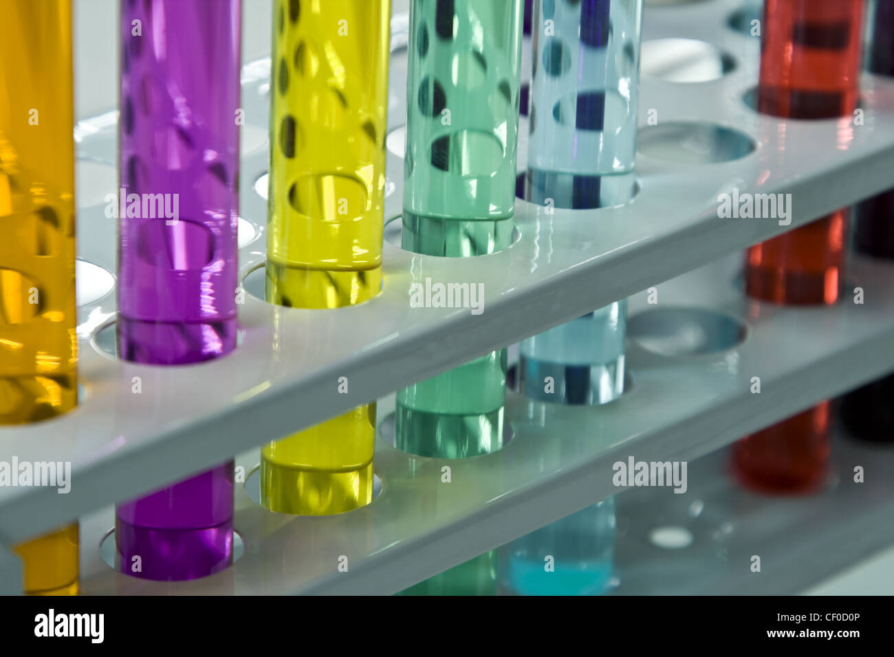 Colorful image and interesting reflections on a test tubes stand ...