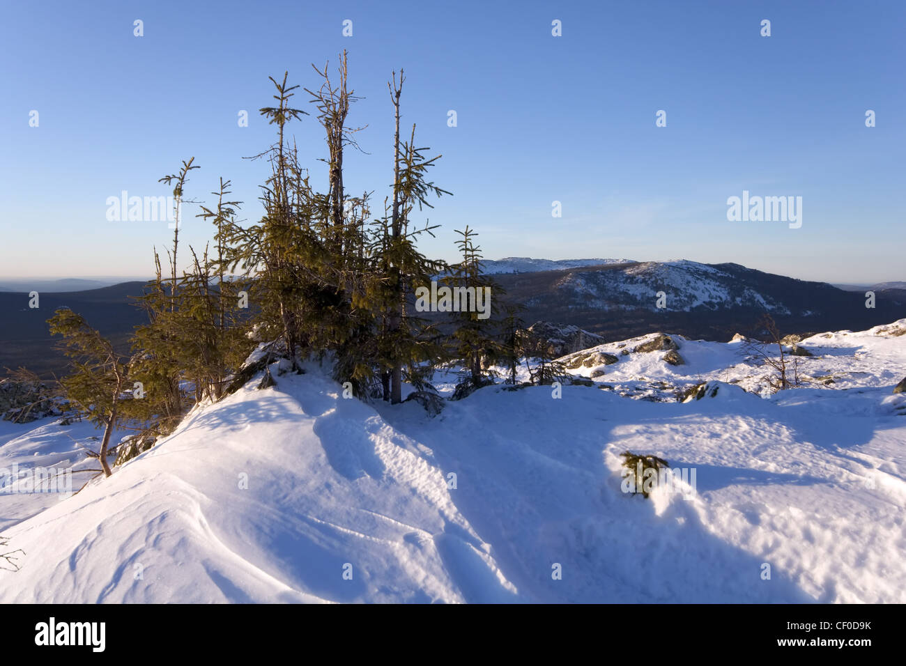 Winter snowy landscape.Wild nature in Russia. National park Taganay ...