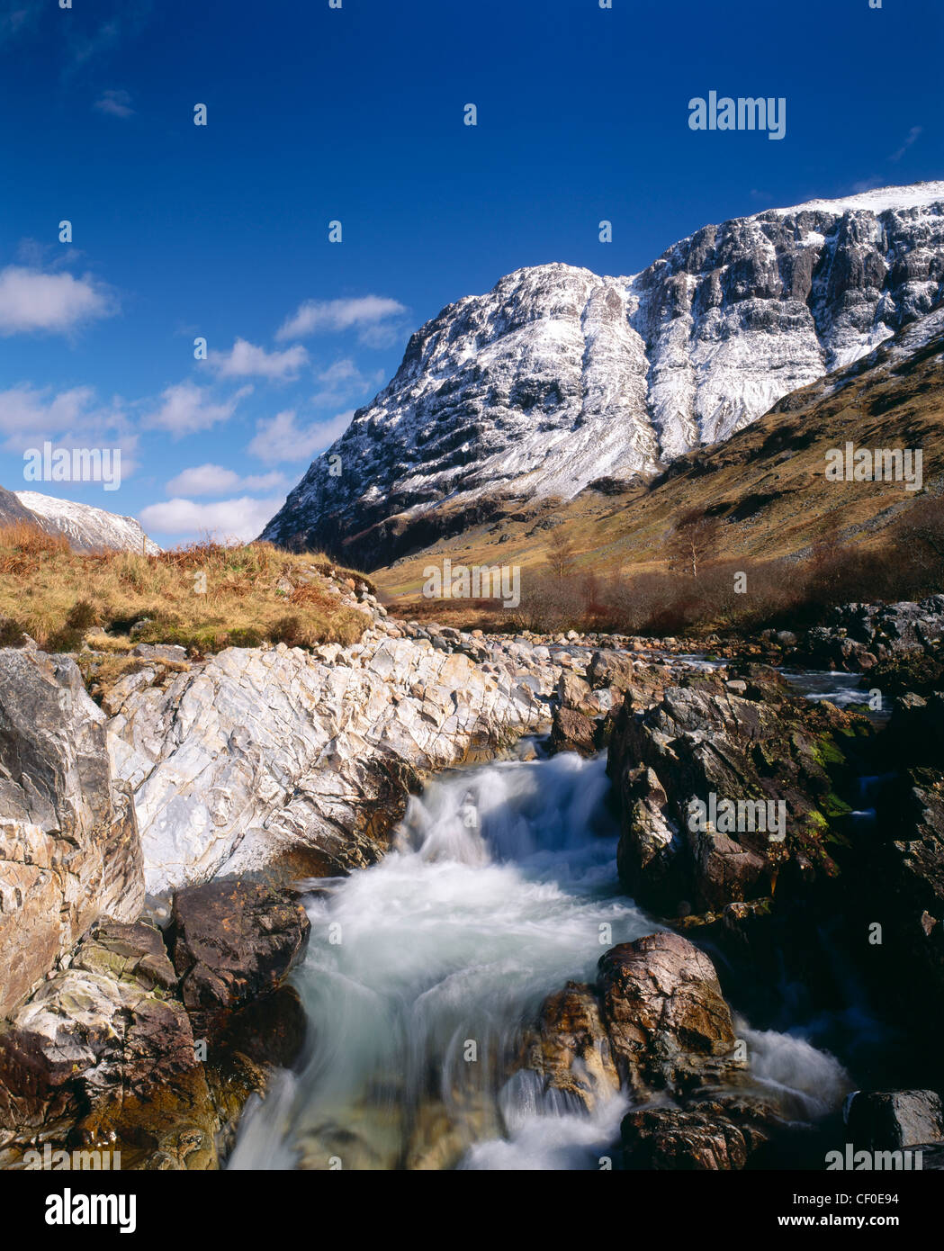 The River Coe in Glen Coe, Lochaber, Highland, Scotland, UK. View to ...