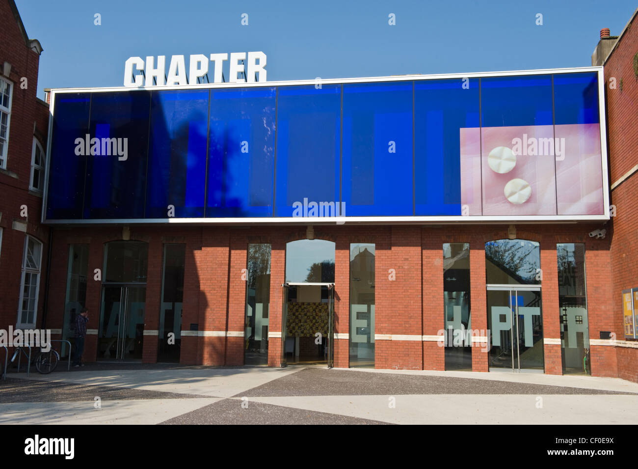 Exterior with sign Chapter Arts Centre Canton Cardiff South Wales UK ...