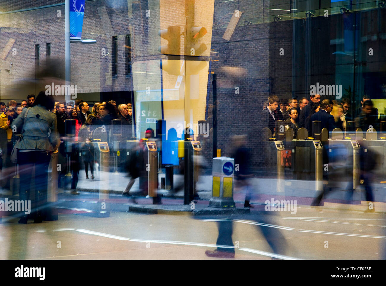 Waterloo Station, London during rush-hour in the morning. Shot through ...