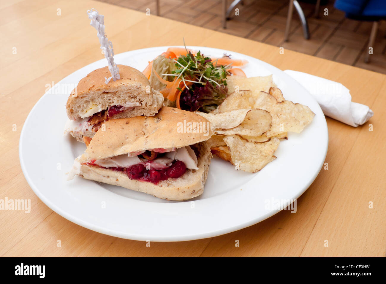 Lunch time snack, a "Turkey Gobbler" sandwich of turkey bacon cranberry ...