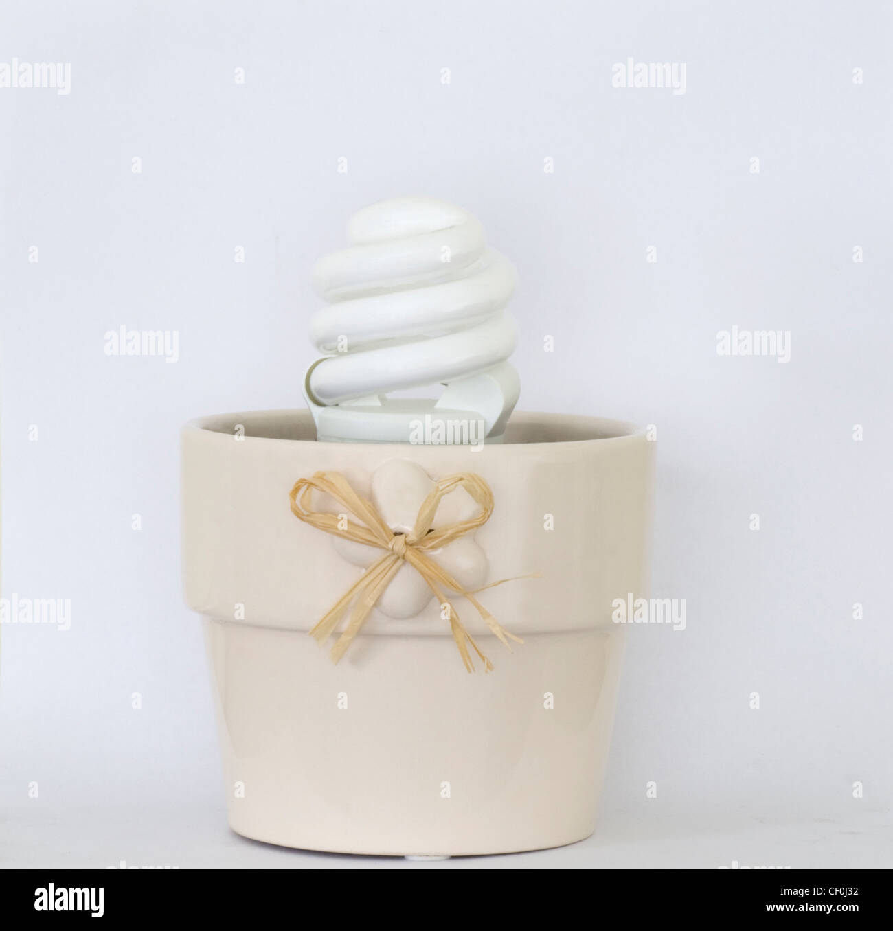 Electricity efficient light bulb in a flower pot Stock Photo - Alamy