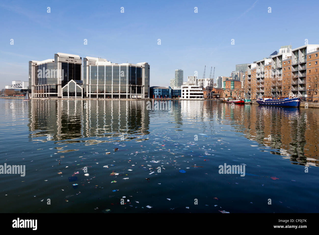 Pollution floating in Millwall Outer Dock, Isle of Dogs, Tower Hamlets ...