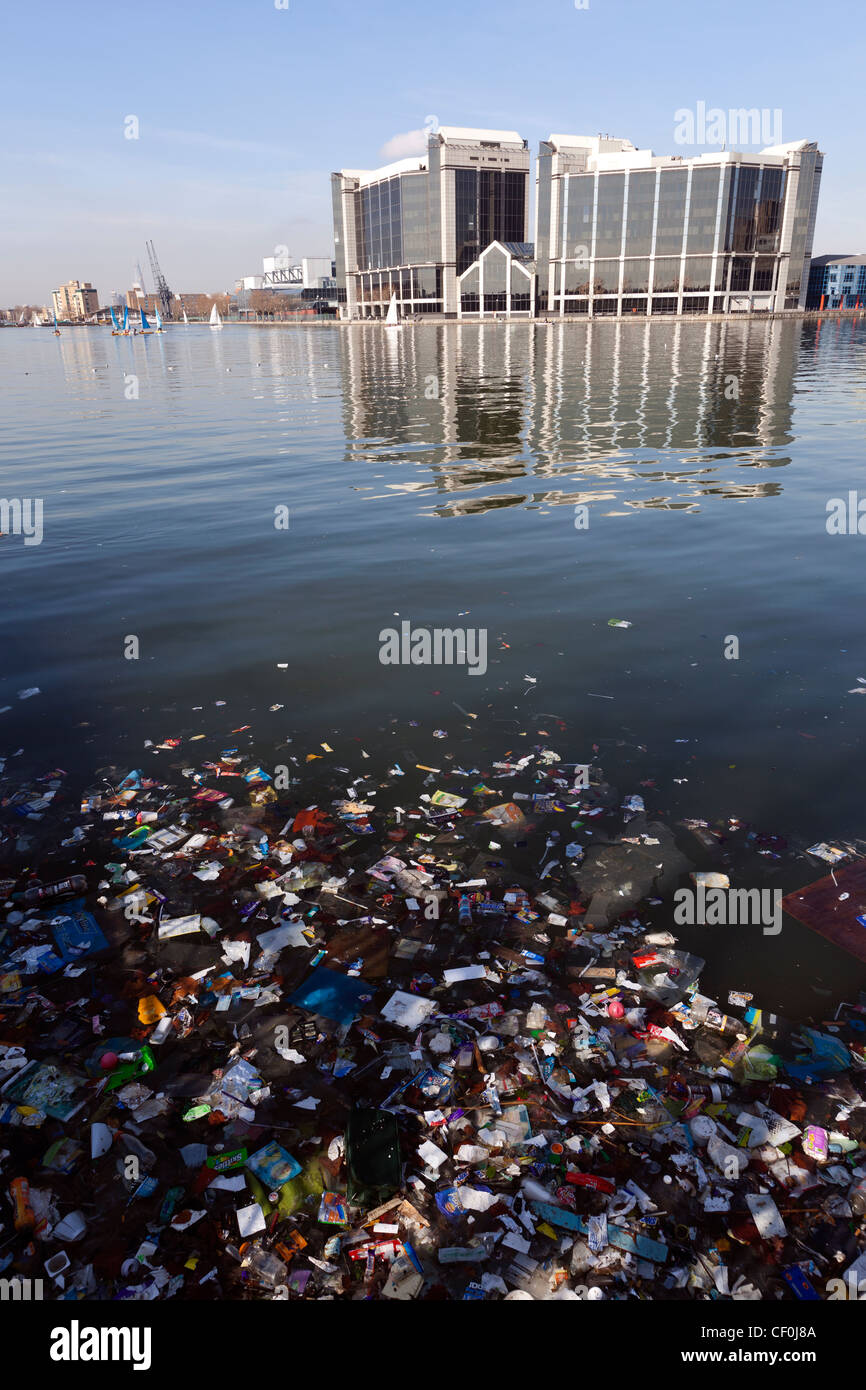 Pollution floating in Millwall Outer Dock, Isle of Dogs, Tower Hamlets ...