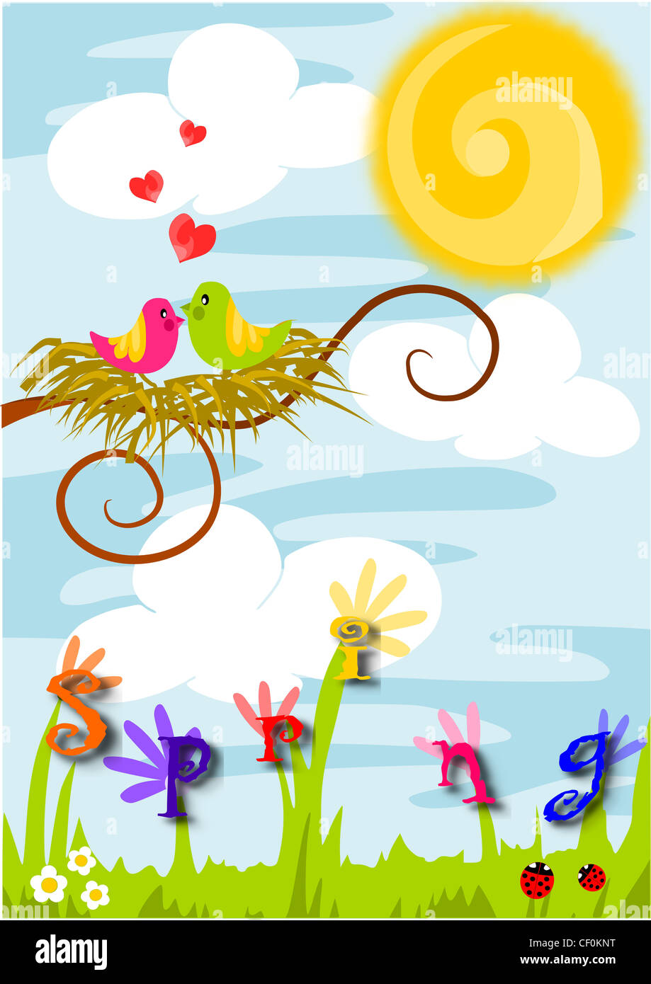 Beauty colorful vector illustration - spring time, love in the air ...