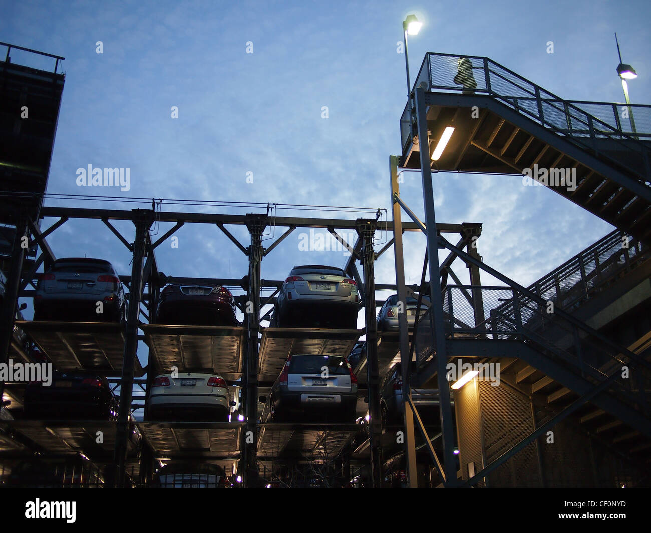Multi-story parking lot at twilight, New York City Stock Photo - Alamy