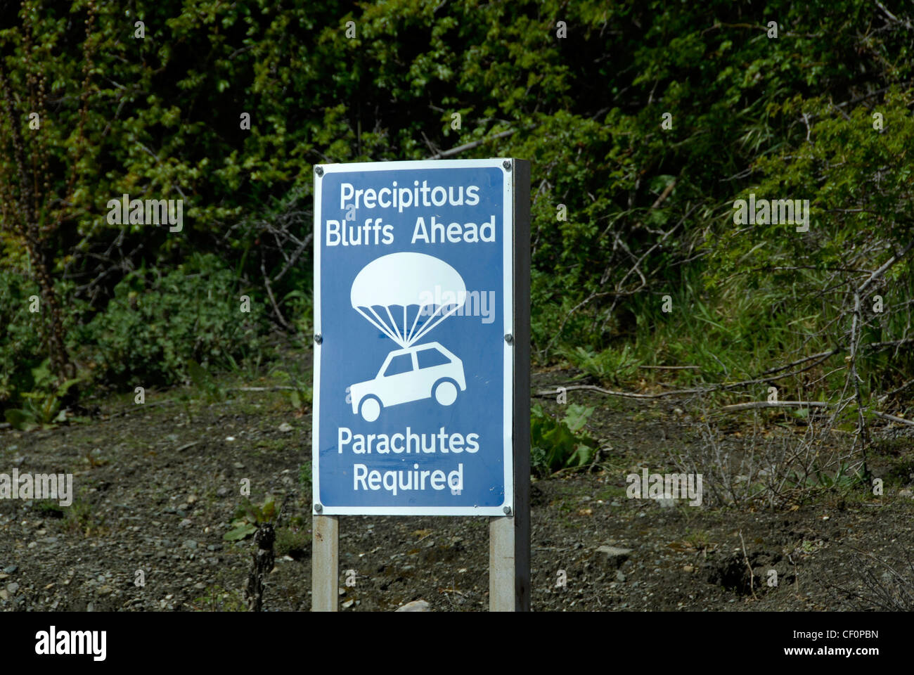 Sign near windy chasm in Queenstown, South Island, New Zealand Stock ...
