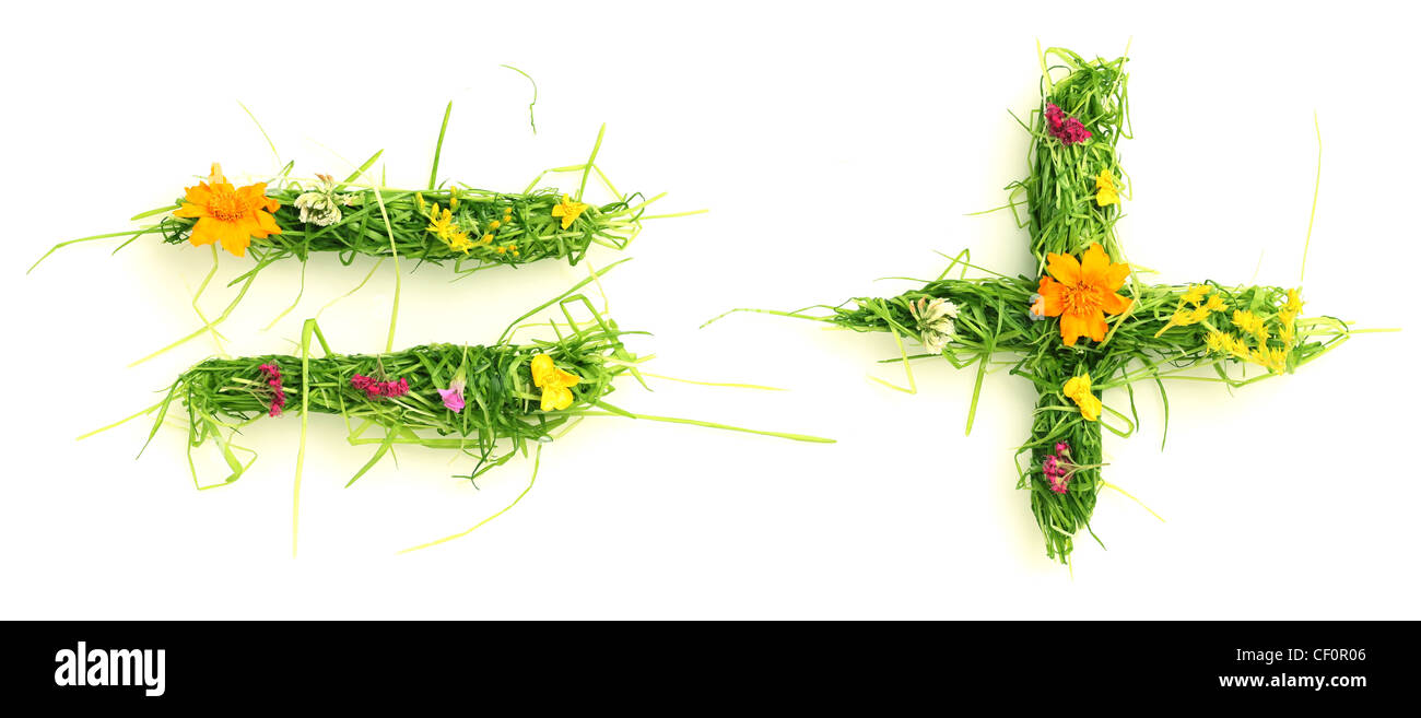Symbols made of flowers and grass isolated on white Stock Photo - Alamy