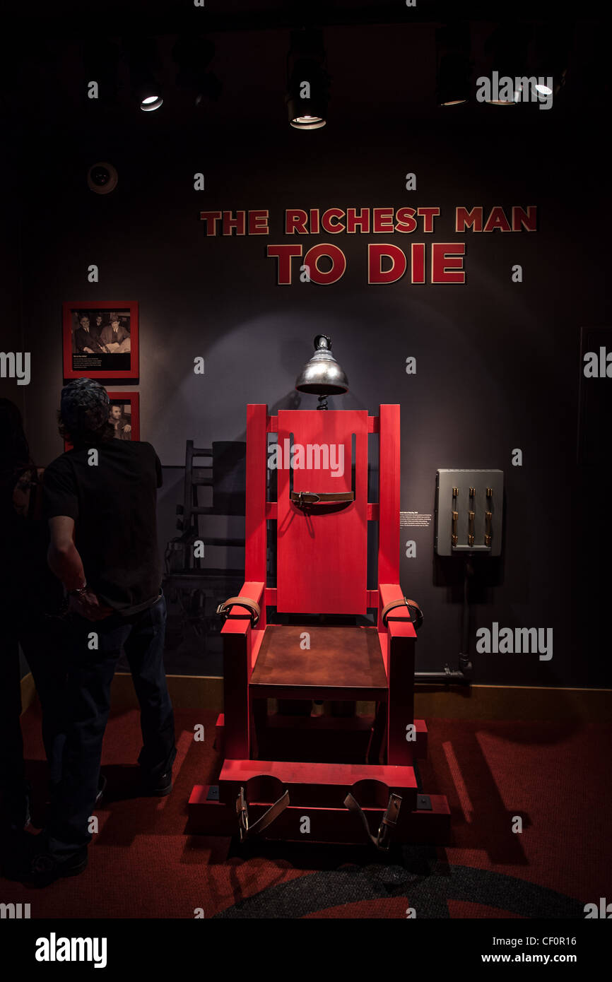 Exhibit showing an electric chair in the Mob Museum opened in a former ...