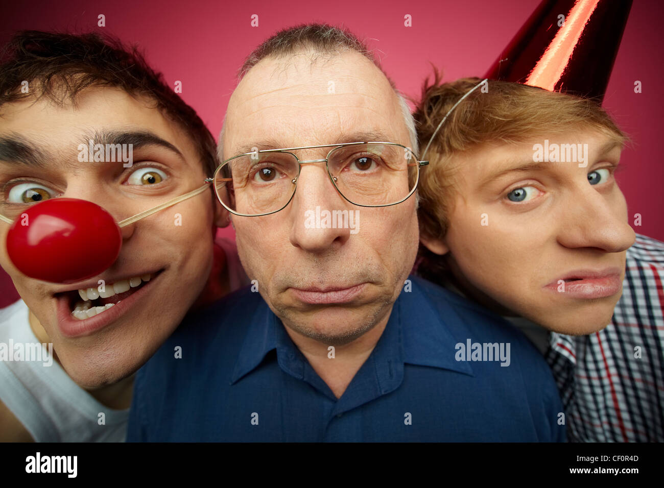 Three april fools looking at camera with different facial expressions ...