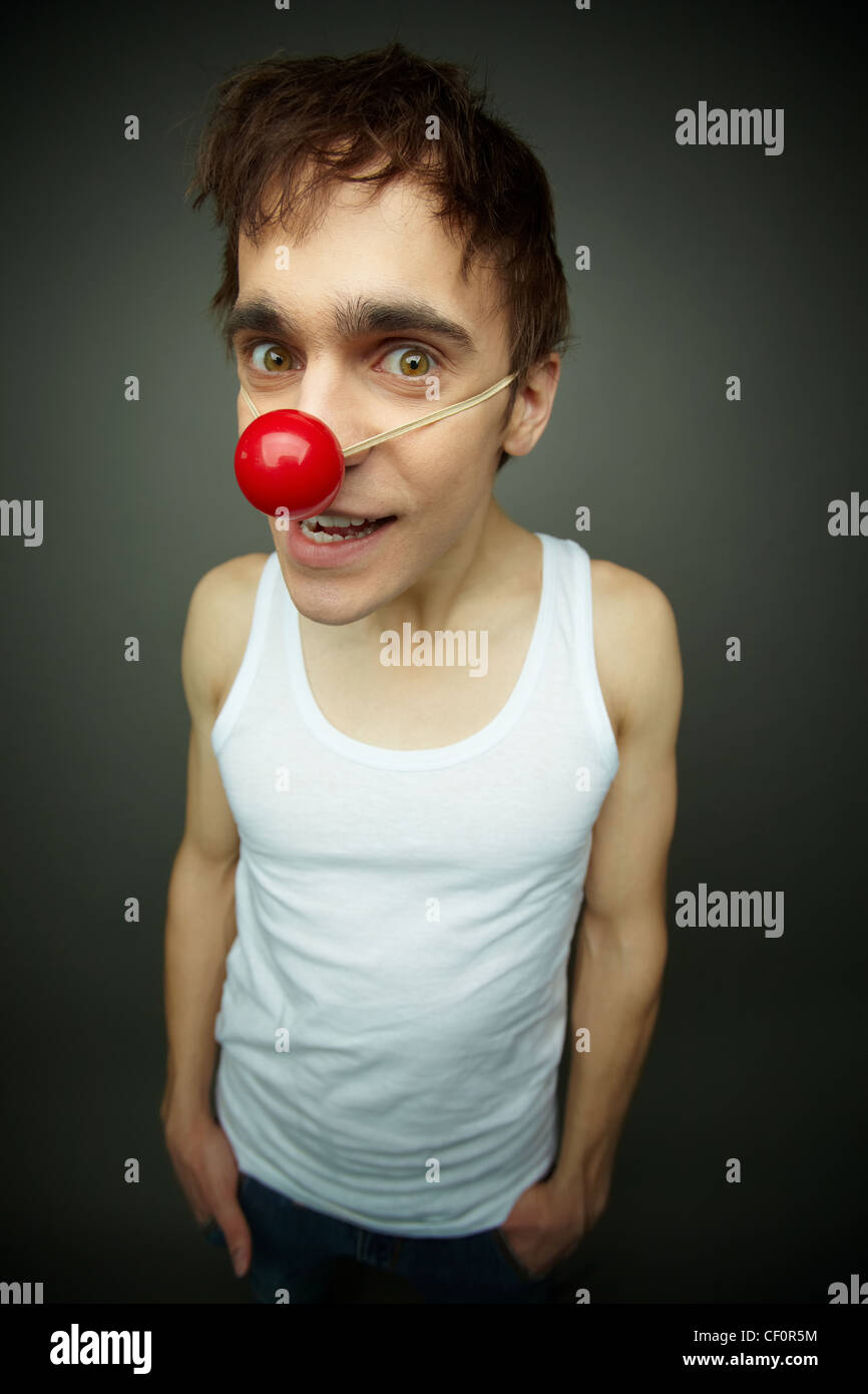 Close-up of a dude with a maniac look celebrating fool’s day Stock ...