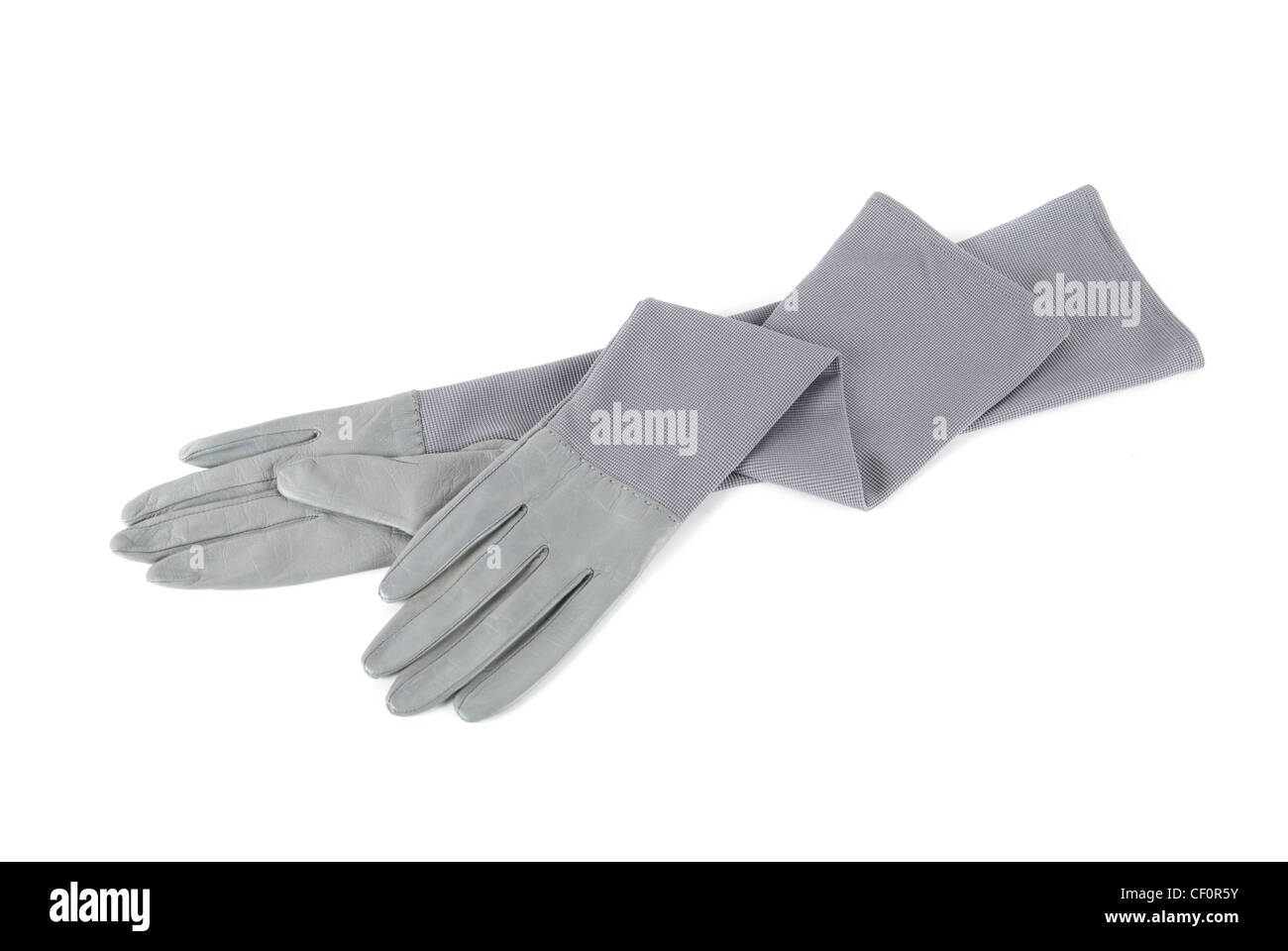 gray modern female leather gloves isolated on a white Stock Photo - Alamy