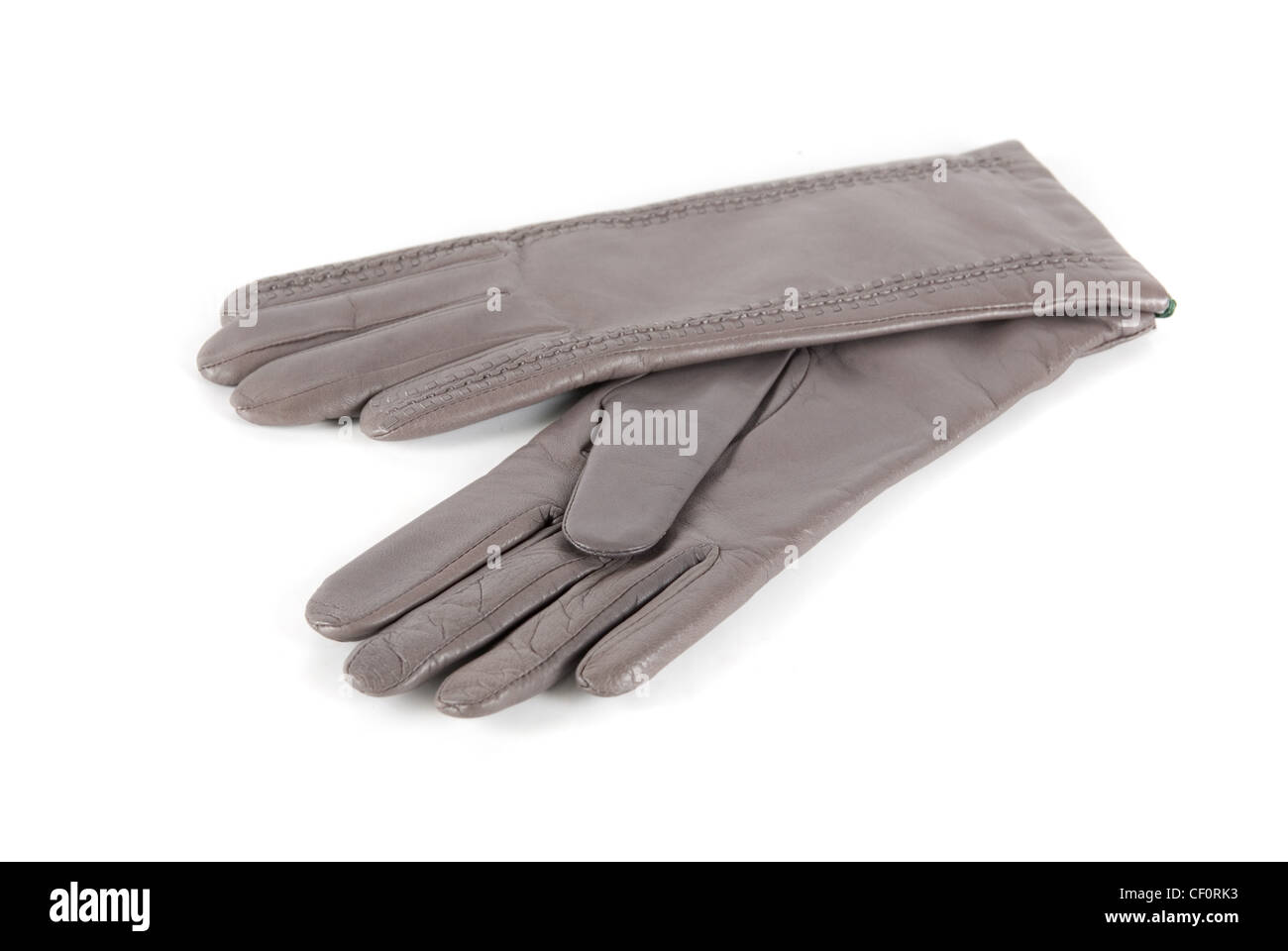 gray modern female leather gloves isolated on a white Stock Photo - Alamy