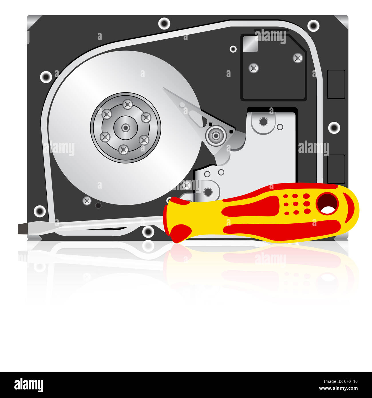 Computer hard disk drive and screwdriver. Vector illustration Stock ...