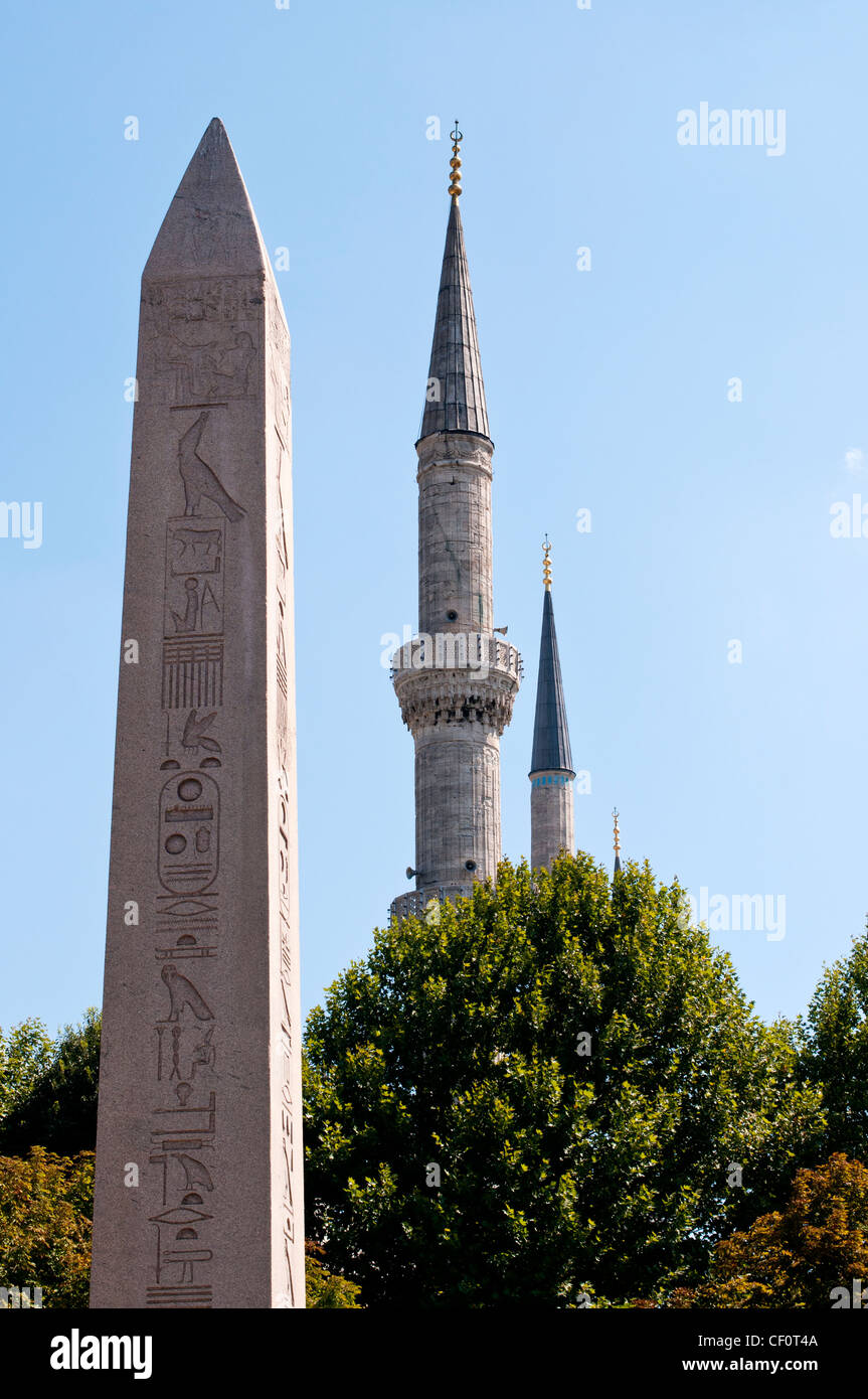 The Blue Mosque and Obelisk viewed from the Hippodrome, Sultanahmet ...
