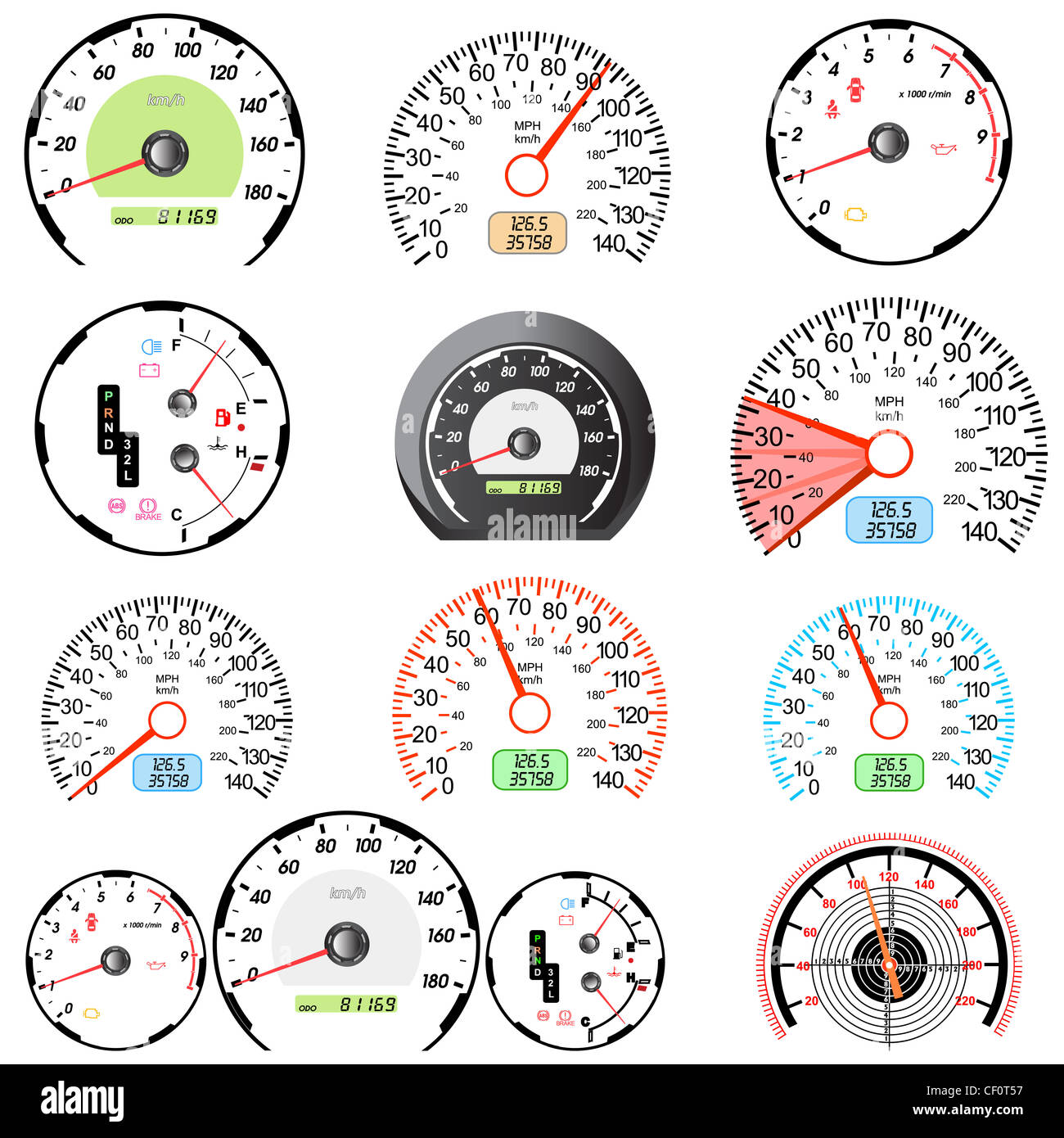 Set of car speedometers for racing design Stock Photo - Alamy