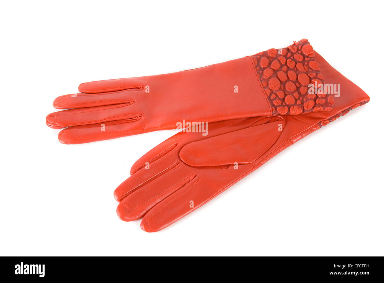 red modern female leather gloves isolated on a white Stock Photo - Alamy